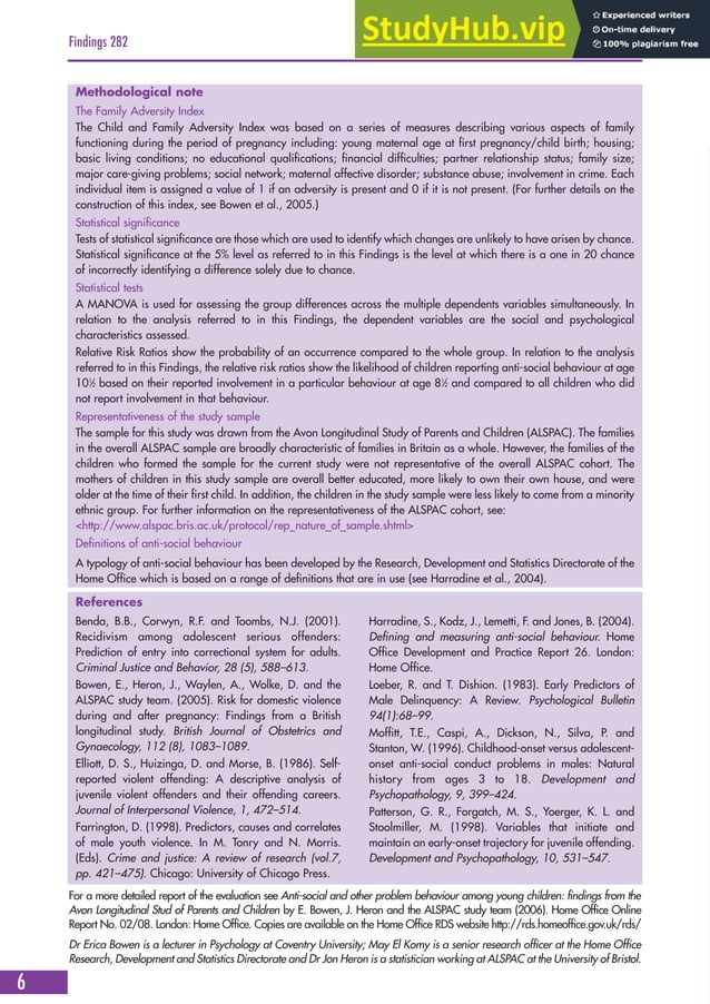 Anti-Social And Other Problem Behaviour Among Young Children Patterns ...