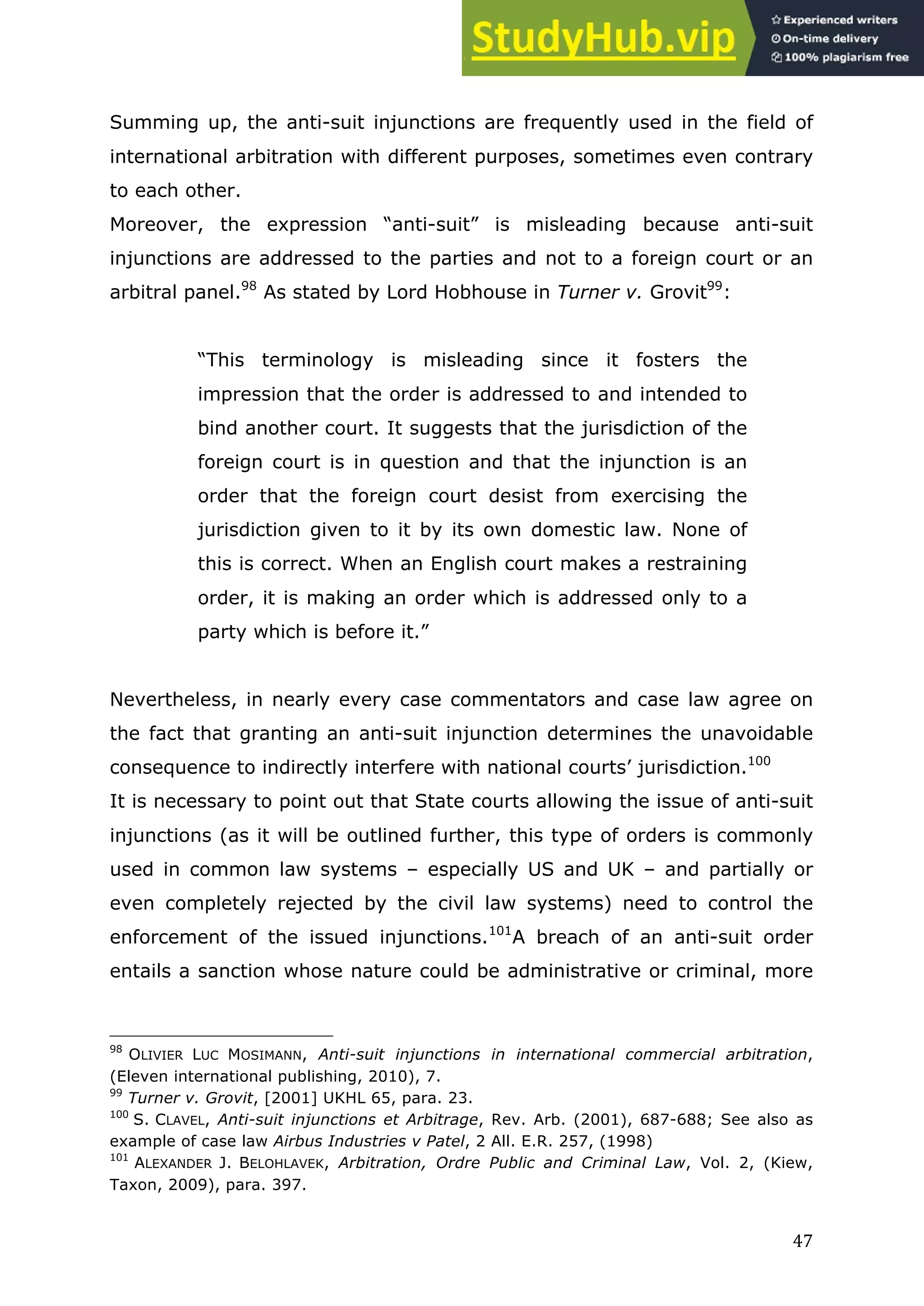 Anti-Suit Injunctions In International Arbitration | PDF