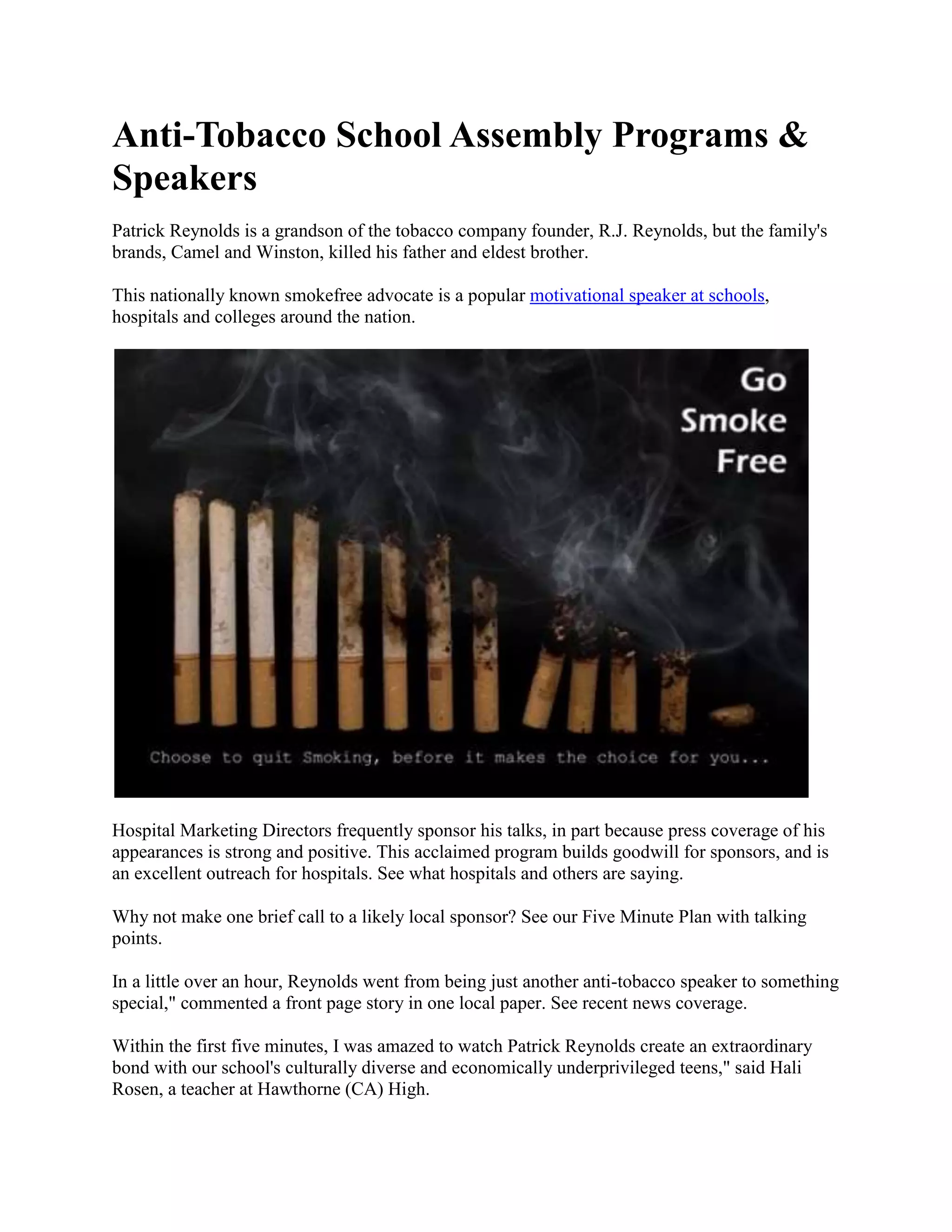 Anti tobacco school assembly programs | DOCX