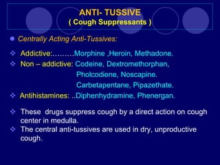 Anti -Tussive(Drugs Used In Cough treatment).ppt | Lung and Respiratory ...