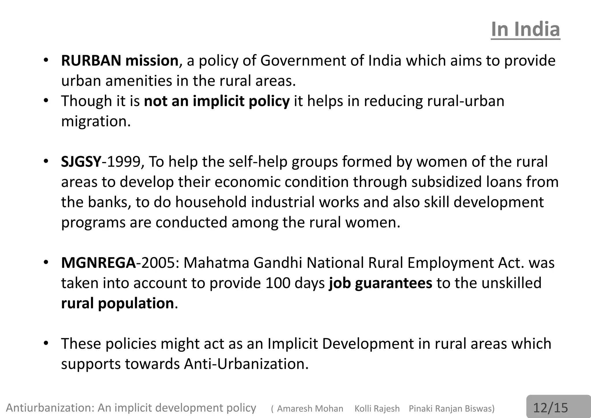 Anti urbanization - an implicit development policy | PDF