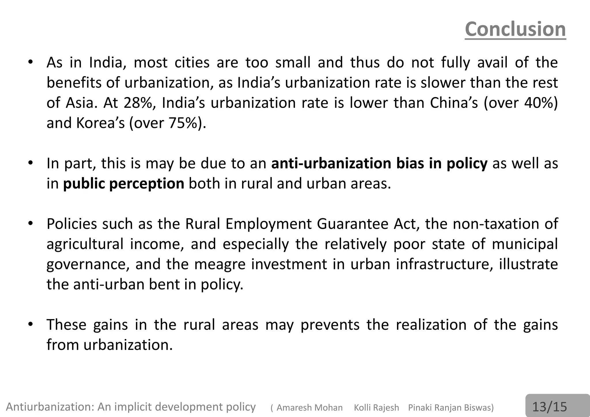 Anti urbanization - an implicit development policy | PDF