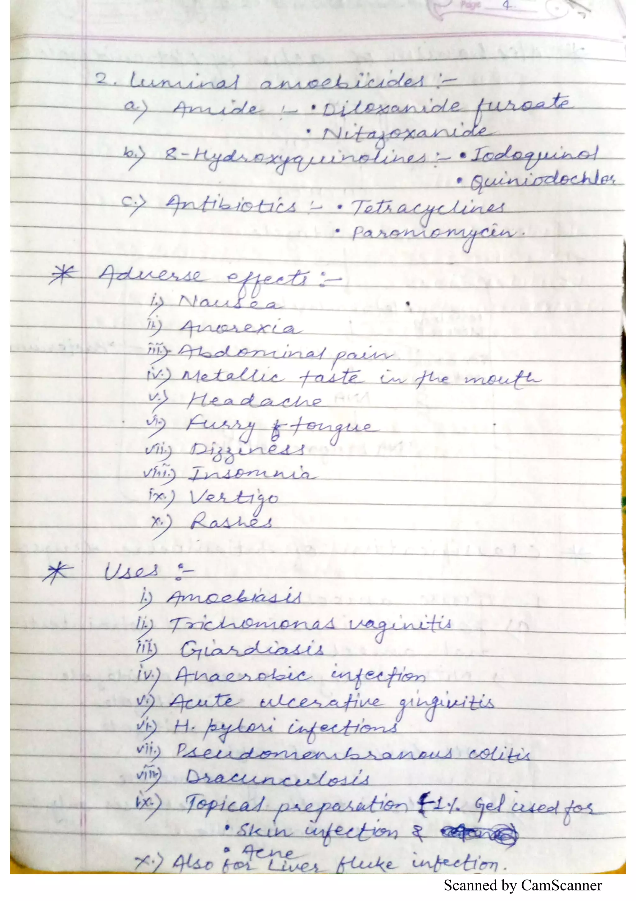 Antiamoebic drug notes by Guideline Pharmacy Classes (Written by Hritik ...