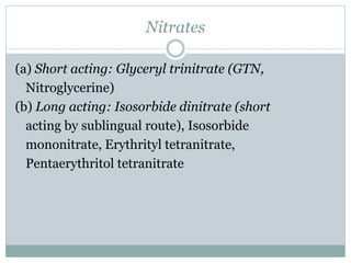 Pharmacology of Drugs used in Treatment of angina | PPTX | Heart and ...