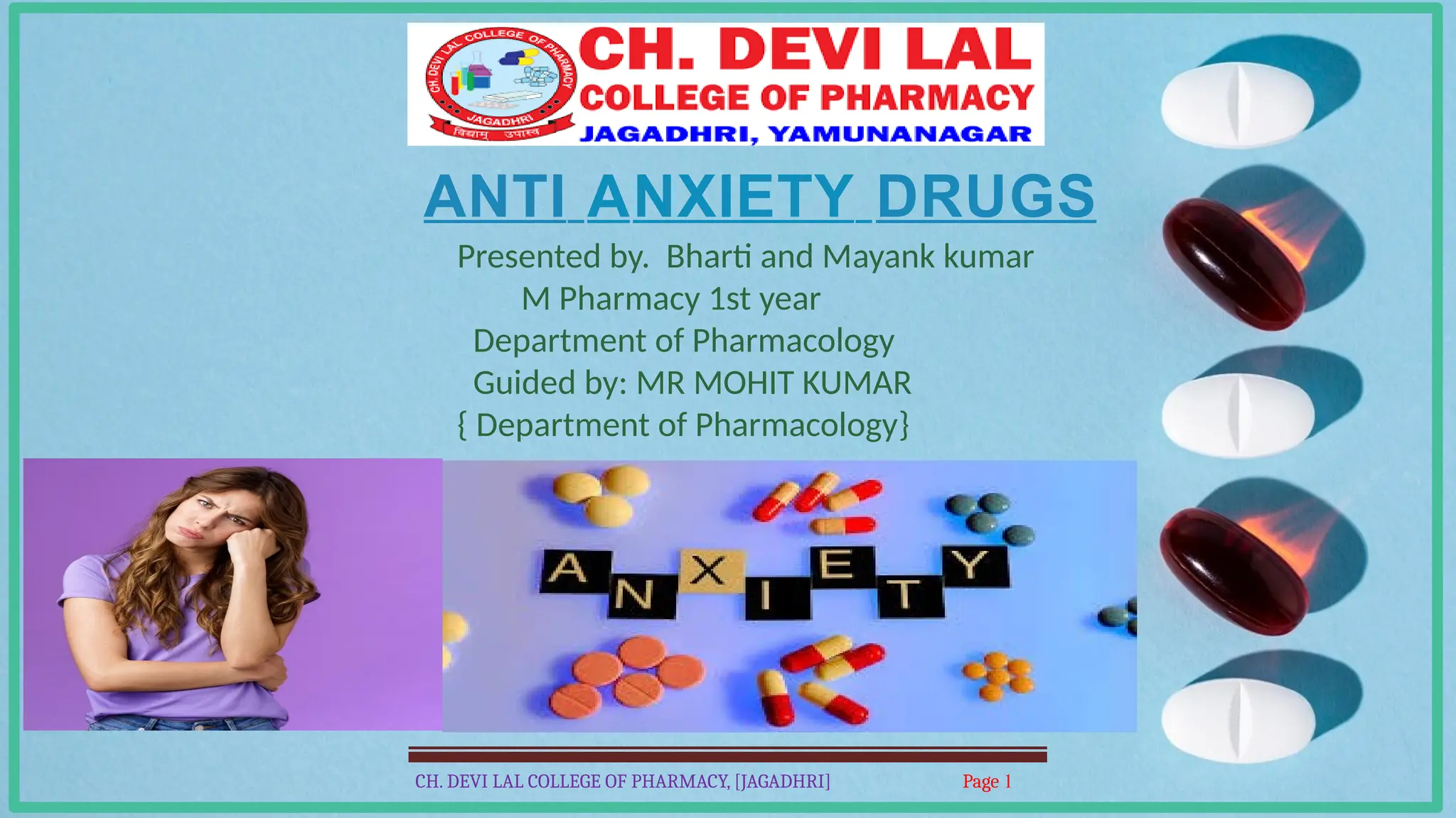 Drugs acting on CNS-Anti anxiety drugs BY Bharti | PPTX