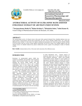 Antibacterial activity of ethanol extract of abutilon indicum stem ijrpp | PDF