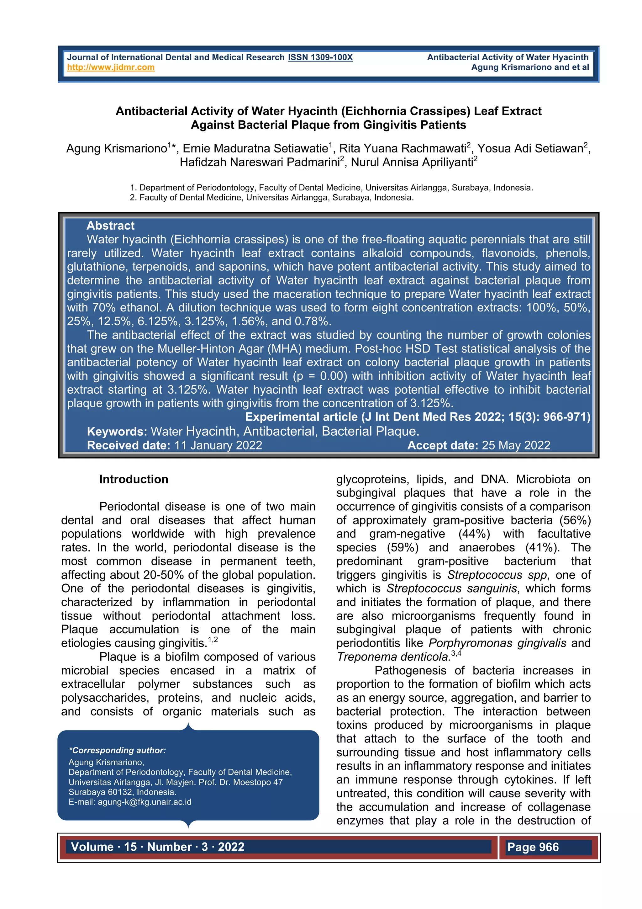 Antibacterial Activity of Water Hyacinth (Eichhornia Crassipes) Leaf ...