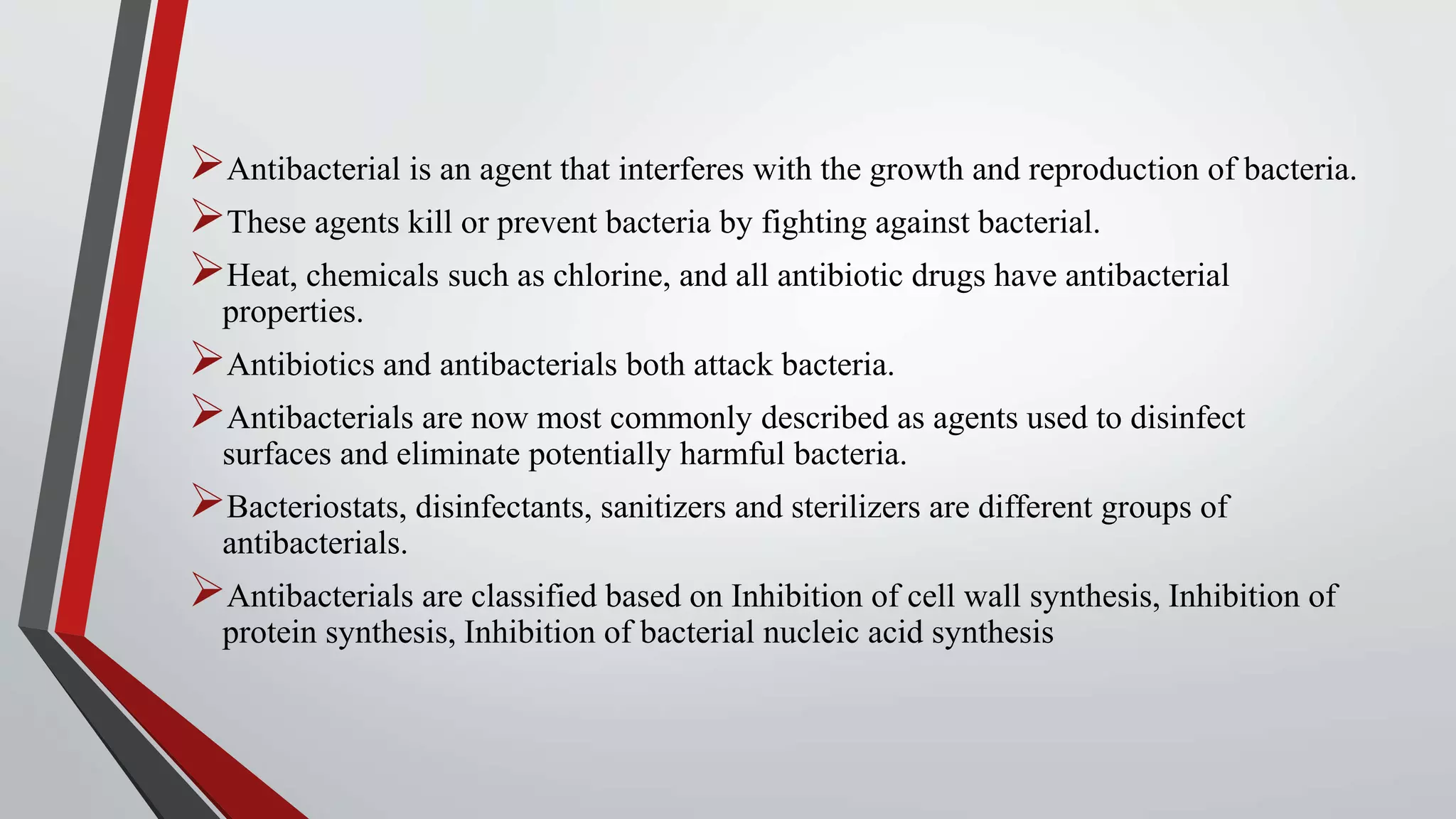 Antibacterial chemicals - Bactericidal & Bacteriostatic | PPTX