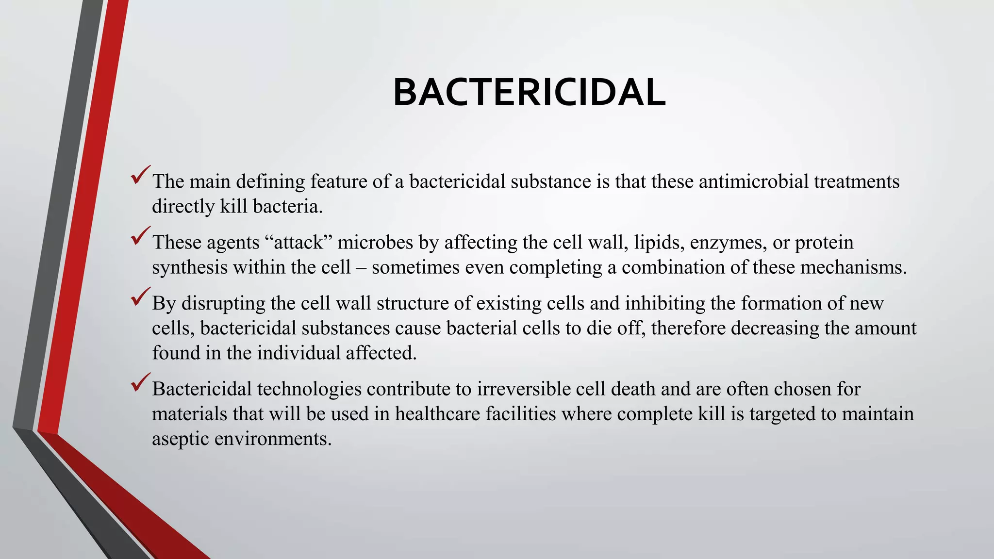 Antibacterial chemicals - Bactericidal & Bacteriostatic | PPTX