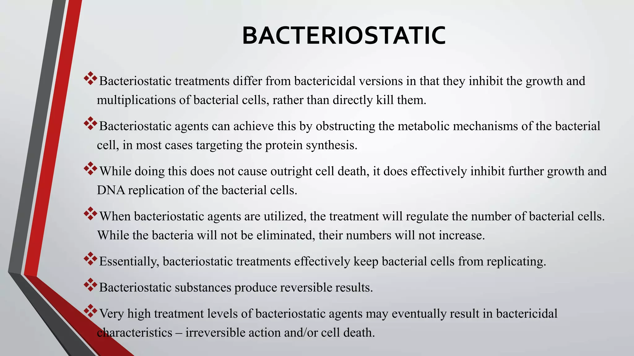 Antibacterial chemicals - Bactericidal & Bacteriostatic | PPTX