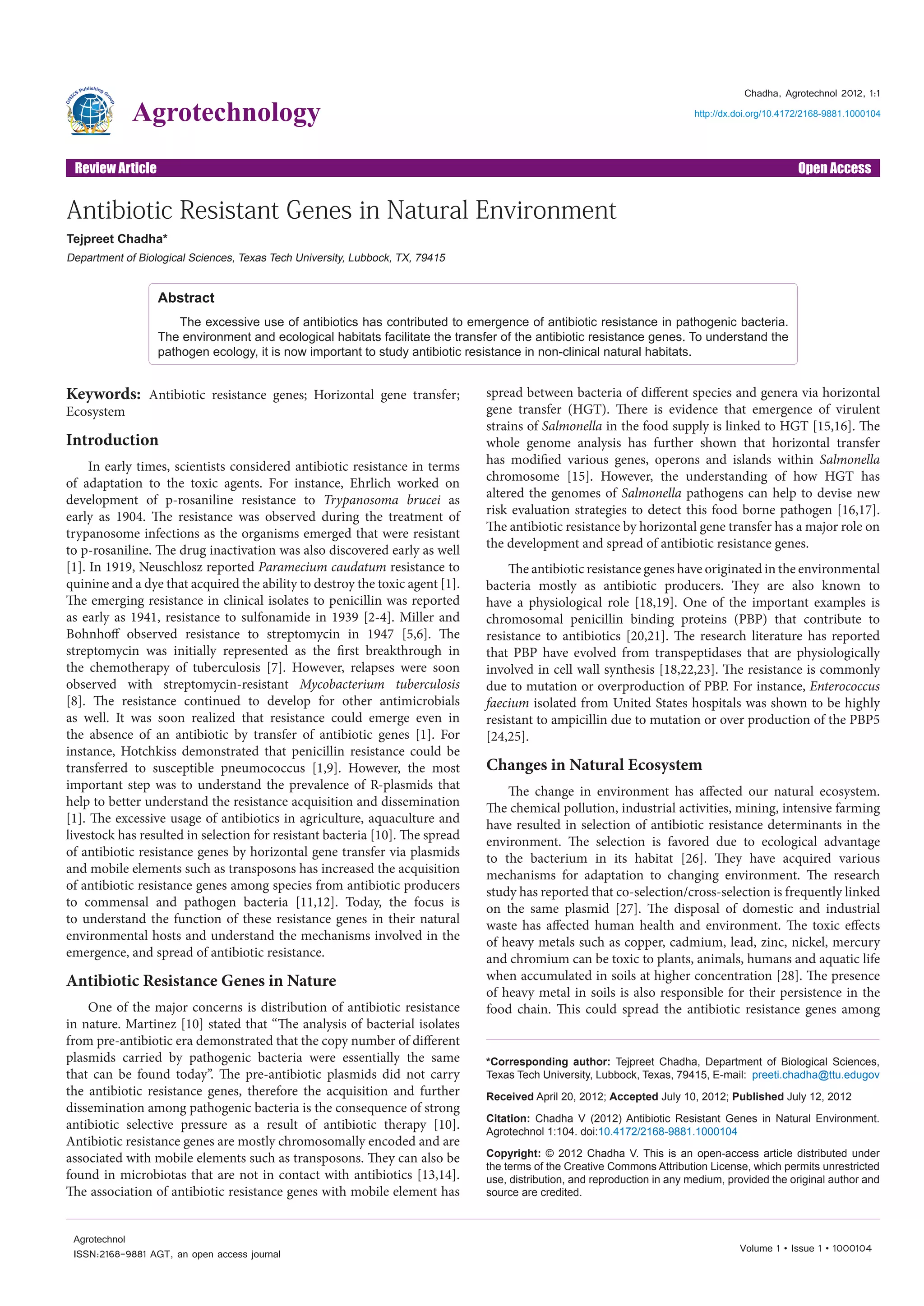 Antibiotic resistant-genes-in-natural-environment-2168-9881.1000104 | PDF