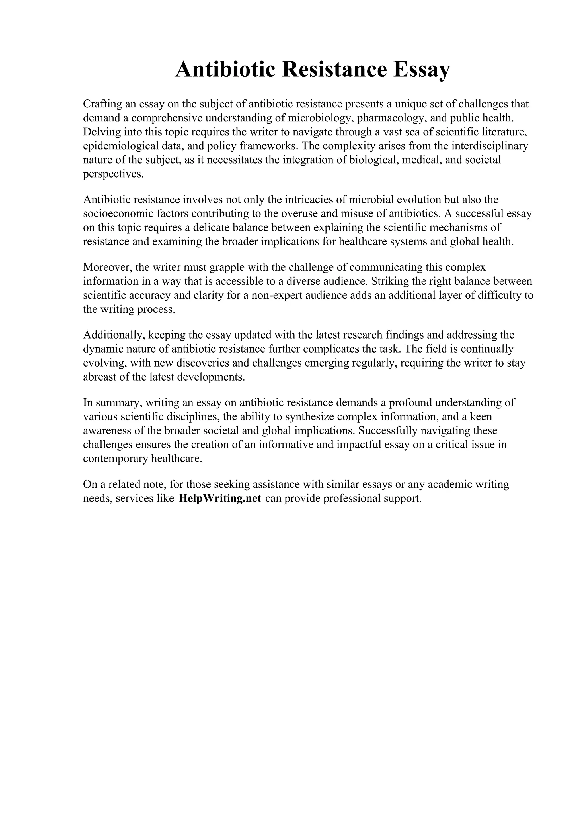 Antibiotic Resistance Essay | PDF