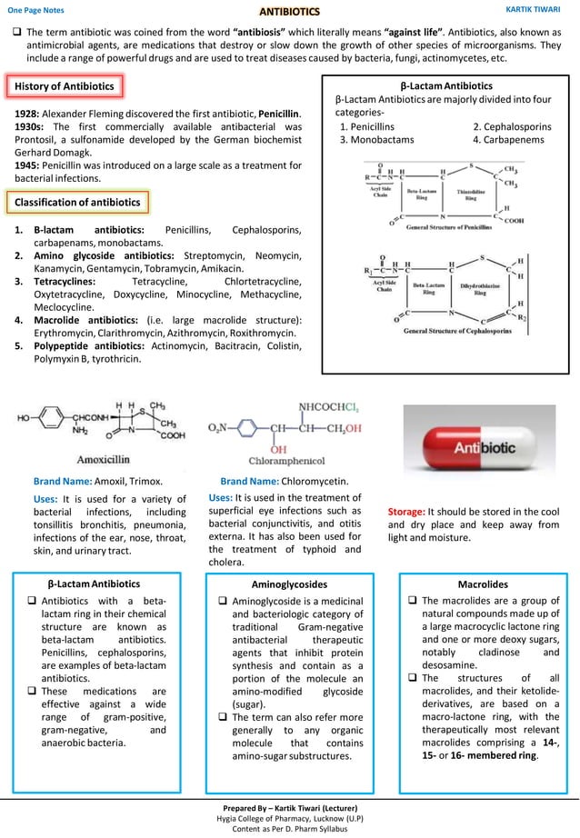 Chapter -12, Antibiotics (One Page Notes).pdf | Pharmaceutical Drugs ...