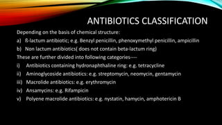 Antibiotics presentation of Pharmaceutical Chemistry | PDF
