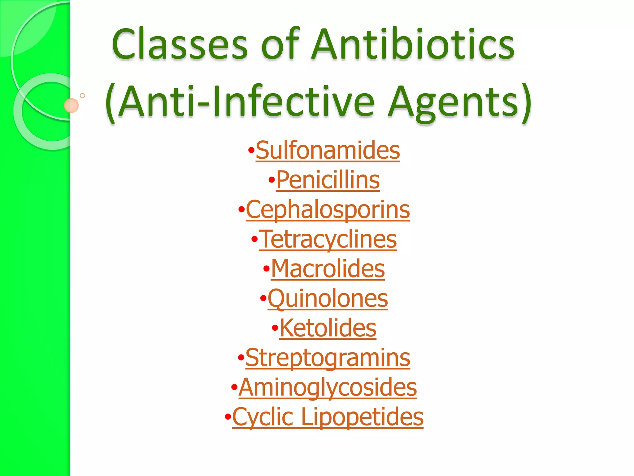 Classes of Antibiotics, Therapeutic uses and their Side effects | PPT