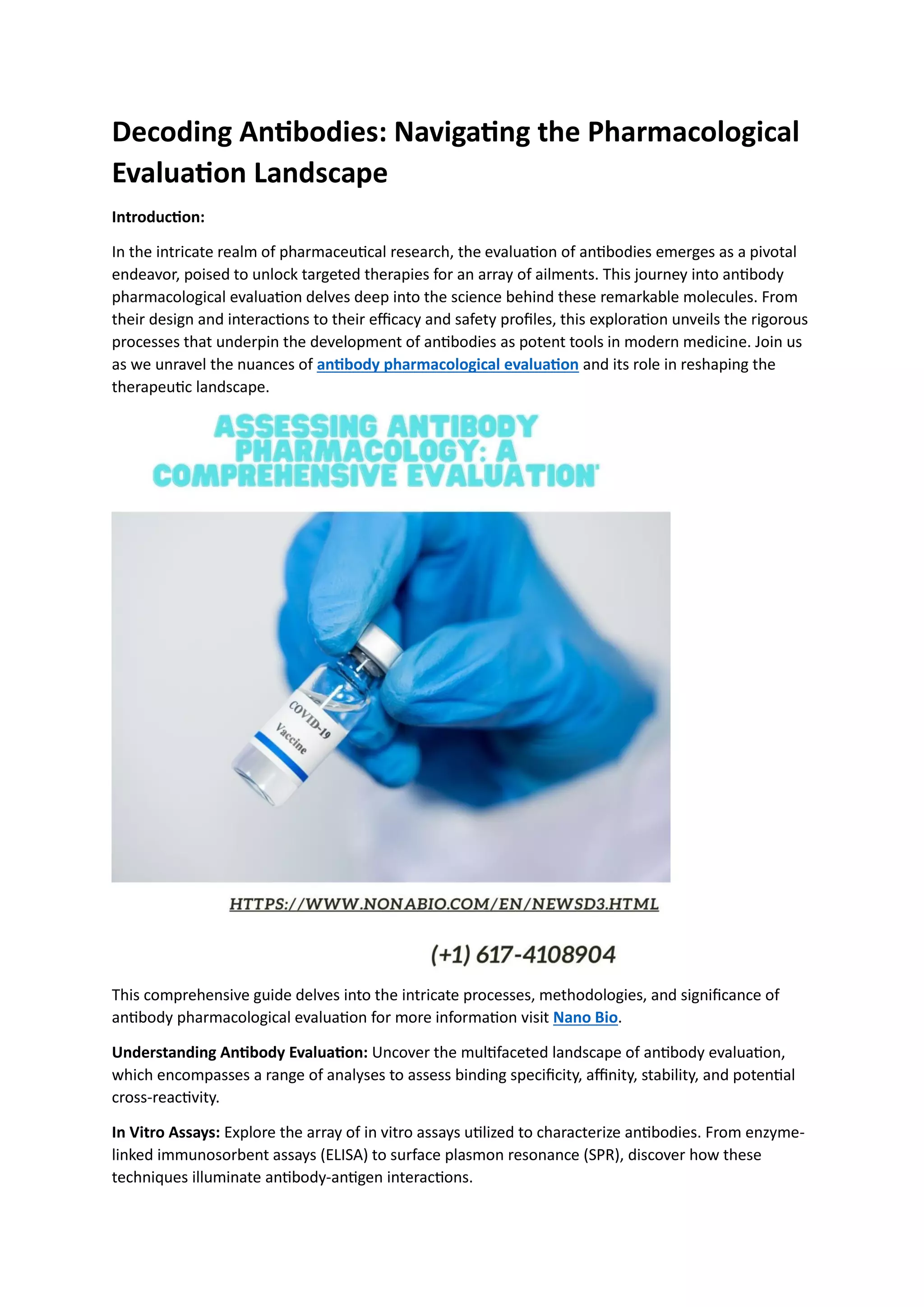 antibody pharmacological evaluation.pdf | Chemistry | Science