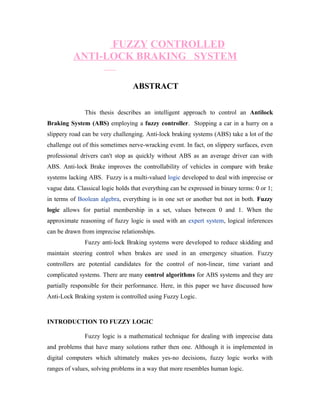 Fuzzy Controlled Anti-lock Braking System | DOC