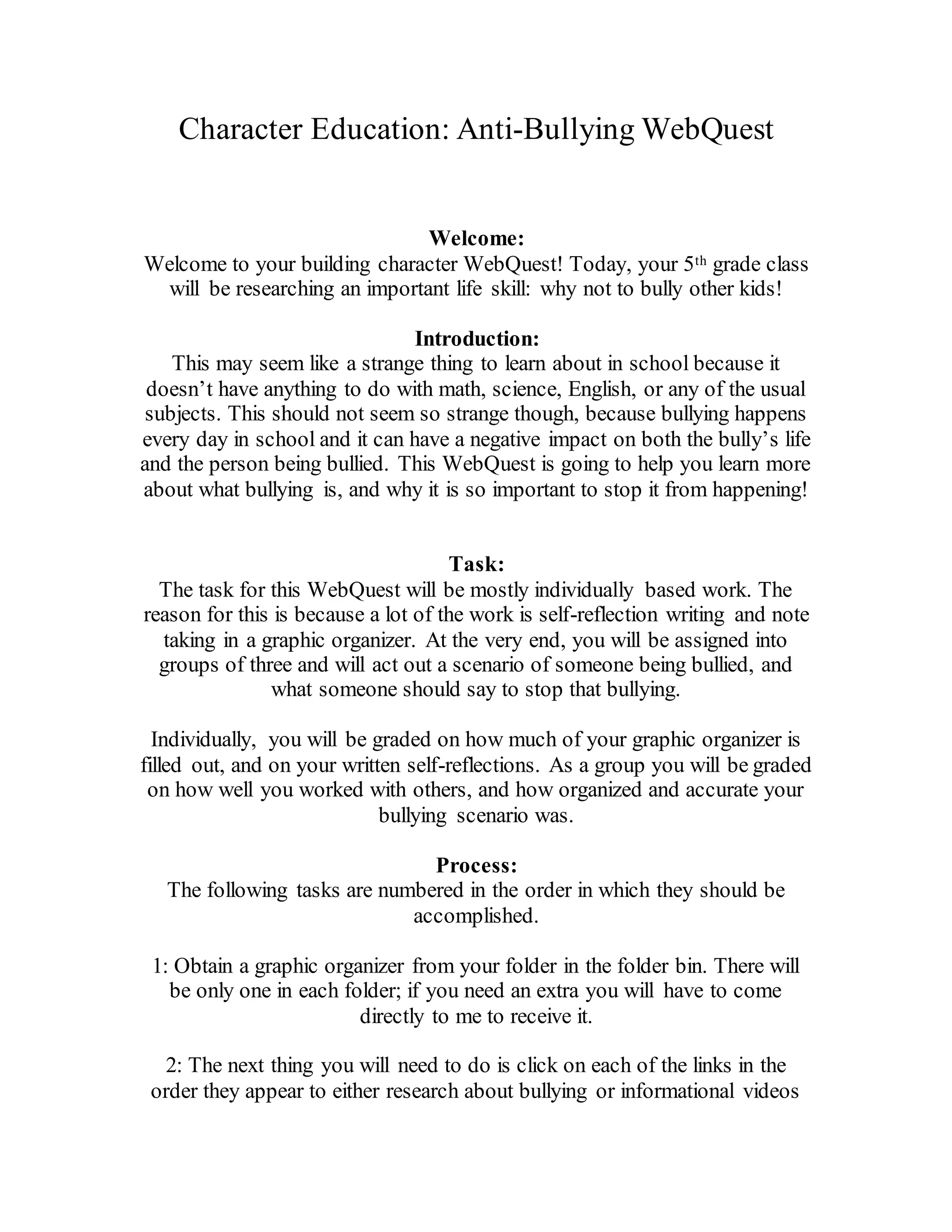 Anti-Bullying WebQuest | DOCX