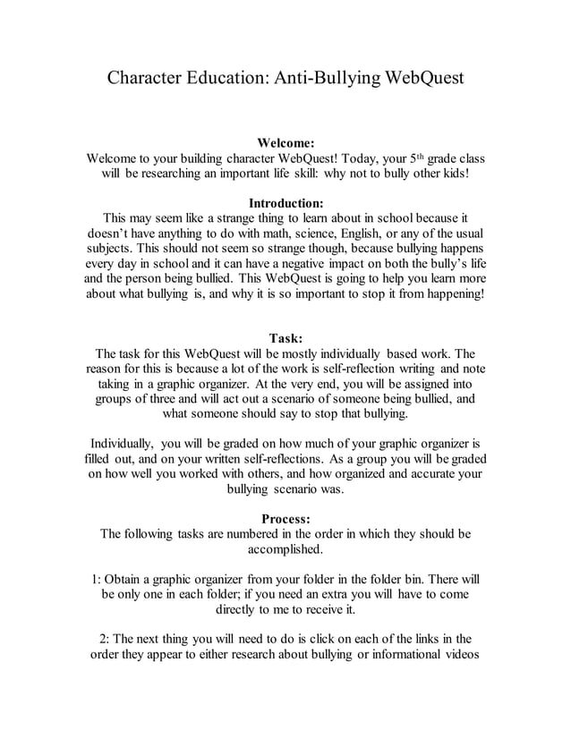 Anti-Bullying WebQuest | PDF