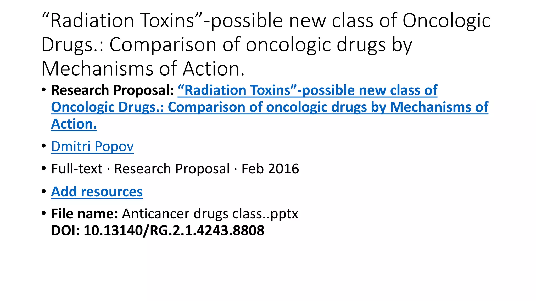 Cytotoxic Therapy. “Radiation Toxins”-possible new class of Anti Cancer ... Cytotoxic Therapy. “Radiation Toxins”-possible new class of Anti Cancer ...