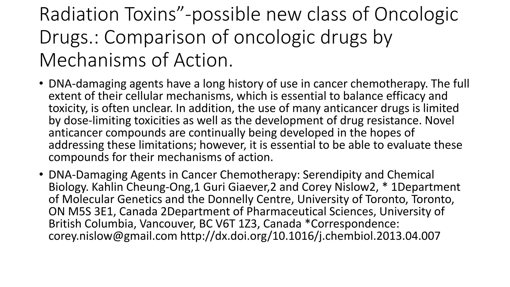 Cytotoxic Therapy. “Radiation Toxins”-possible new class of Anti Cancer ...