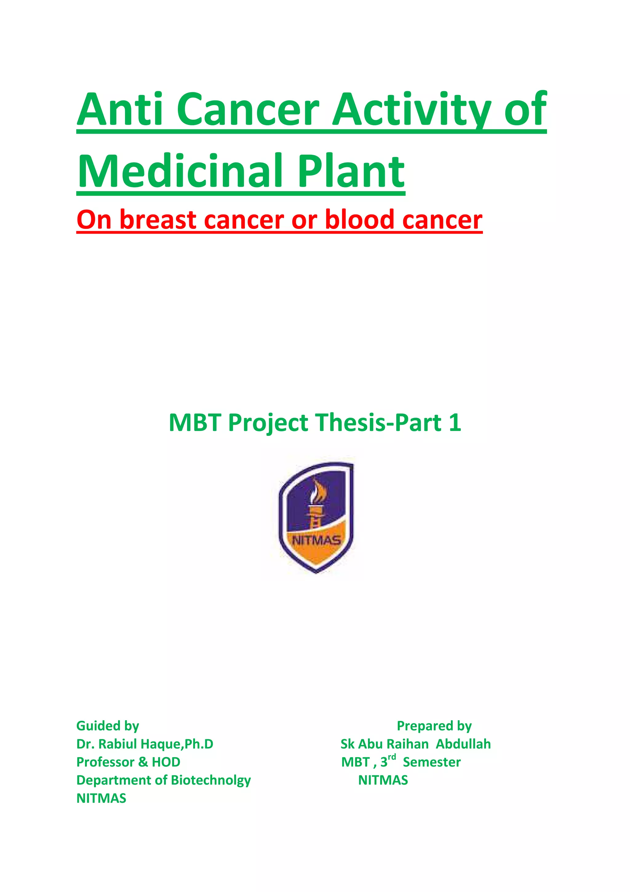 Anti cancer thesis 1 | PDF | Cancer | Diseases and Conditions