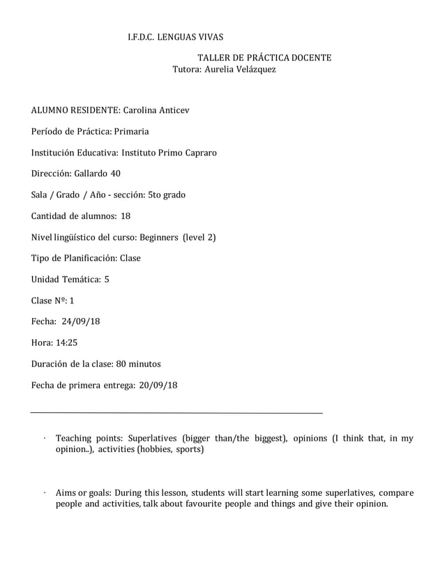 TPD - Primary - Lesson Nº1 & N°2 | DOCX