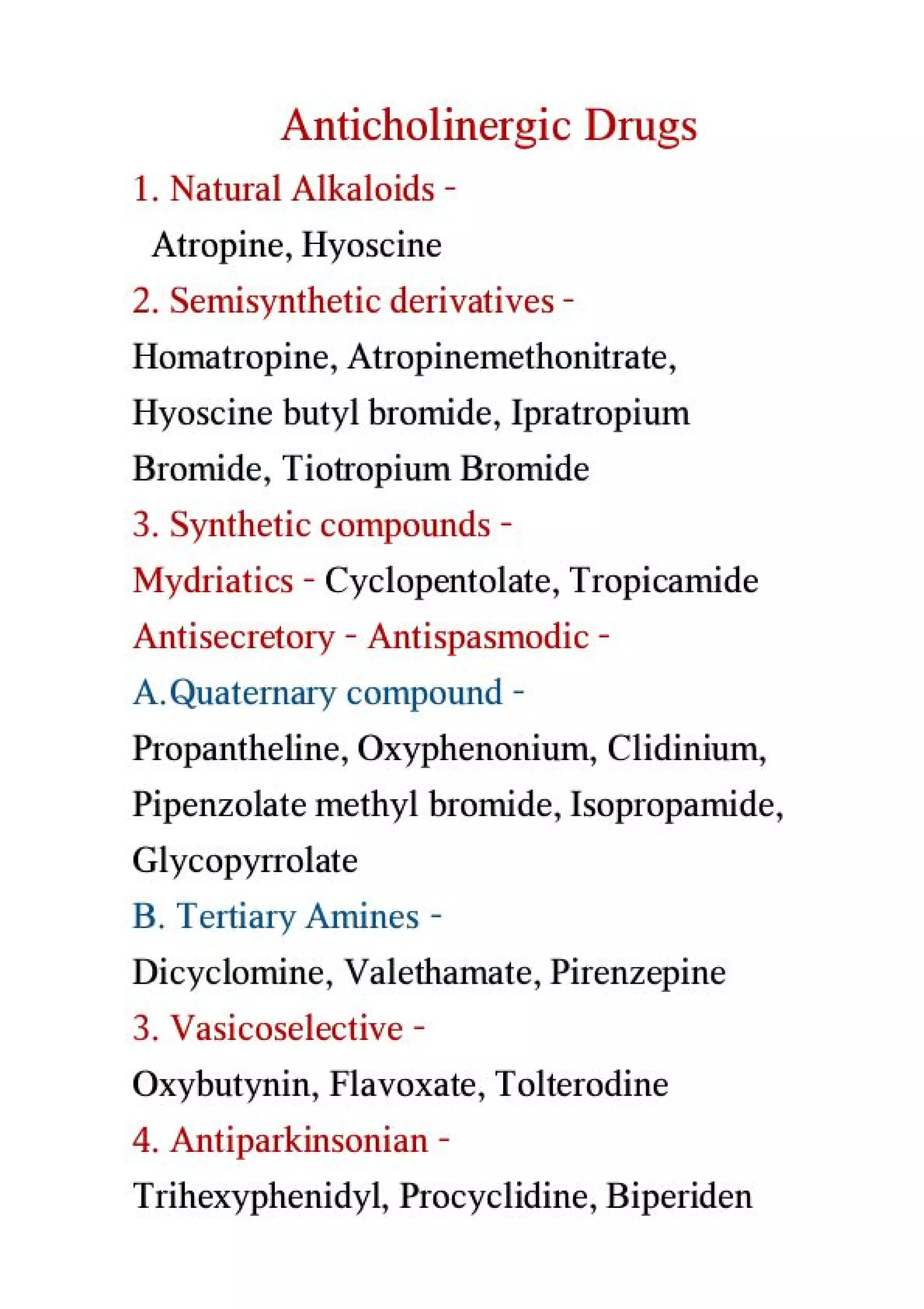 Anticholinergic drugs | PDF