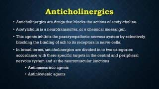 Anticholinesterases & Anticholinergics | PDF