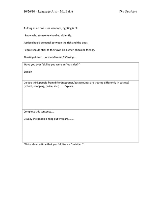 Anticipatory guide | DOC | Books and Literature