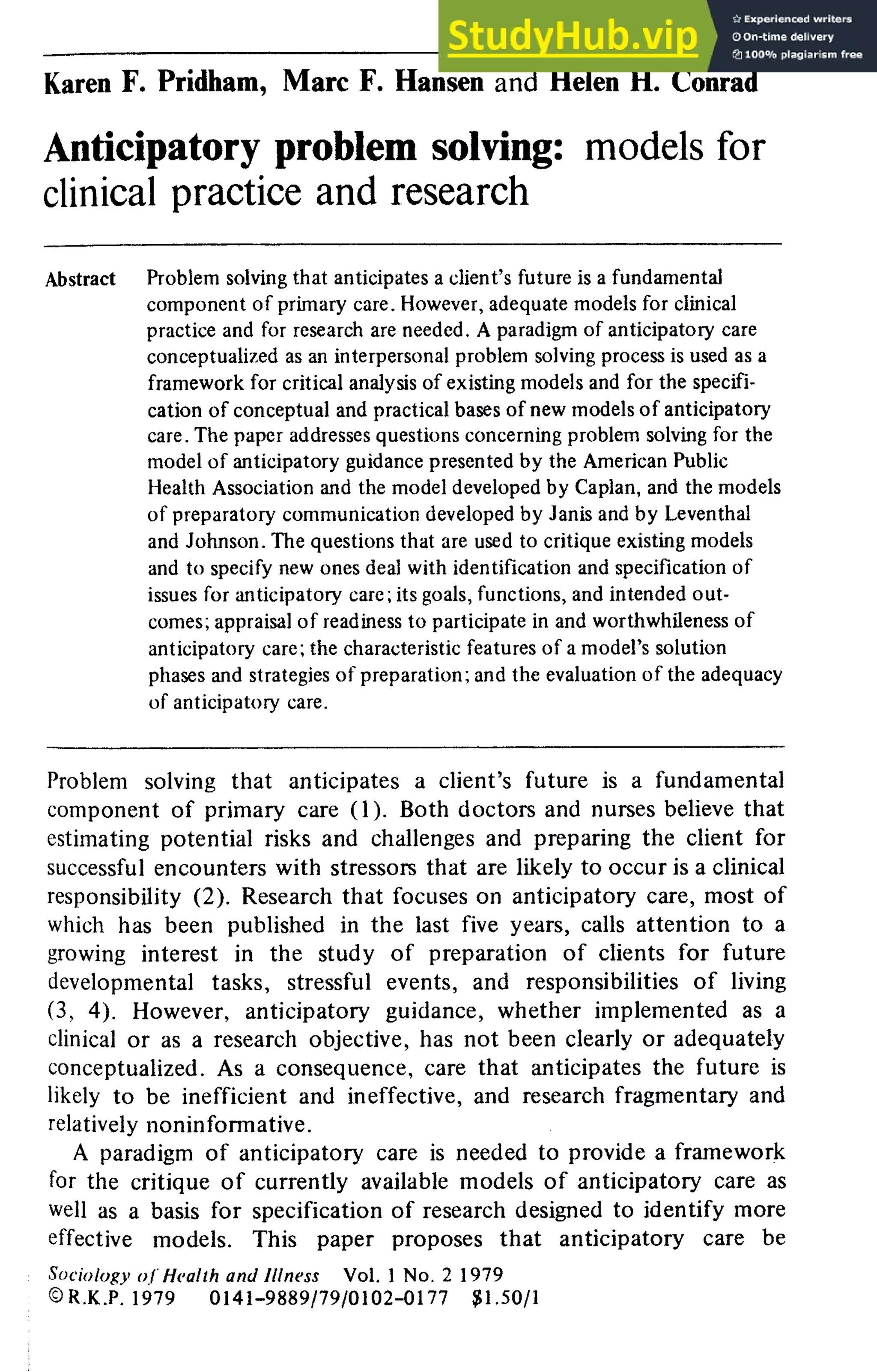Anticipatory Problem Solving Models For Clinical Practice And Research ...