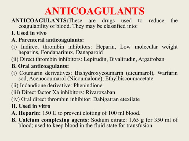 Anticoagulants class ppt for pharmacy students | PPTX