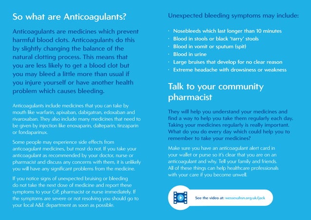 Anticoagulation patient information leaflet web version | PDF | Blood ...