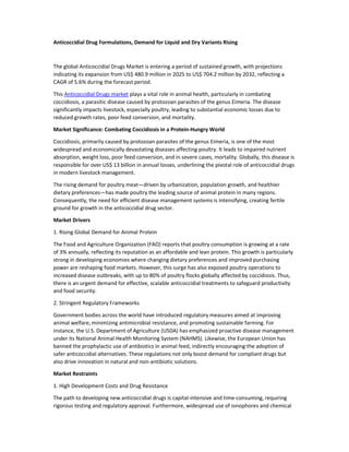 Anticoccidial Drug Formulations, Demand for Liquid and Dry Variants ...