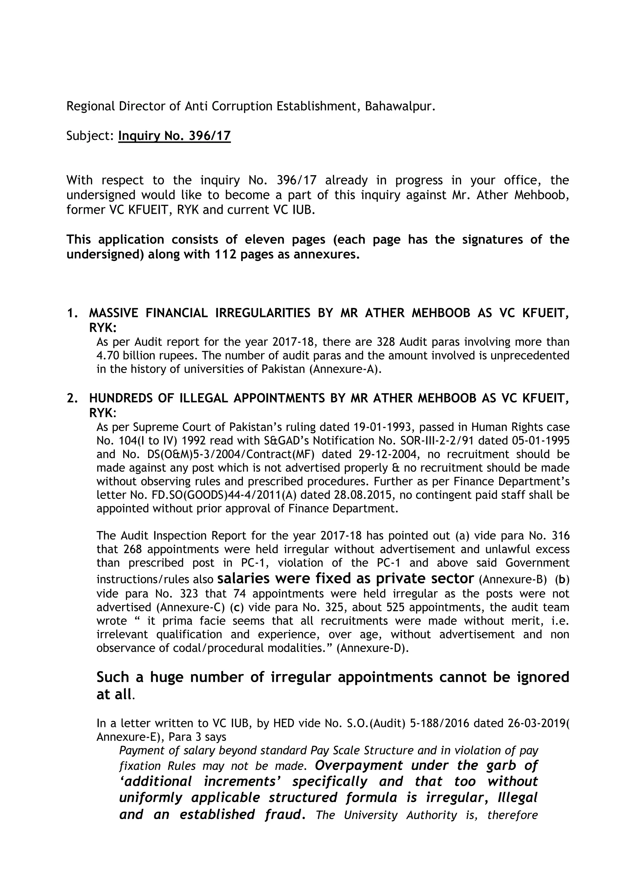 Anti corruption report on the Islamia Un | DOCX