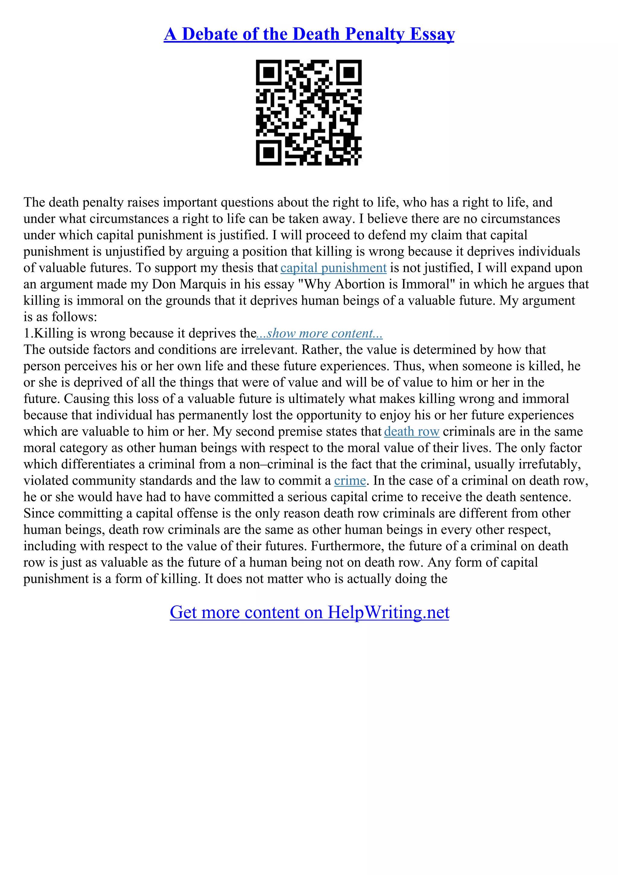 Anti Death Penalty Arguments Essay | PDF