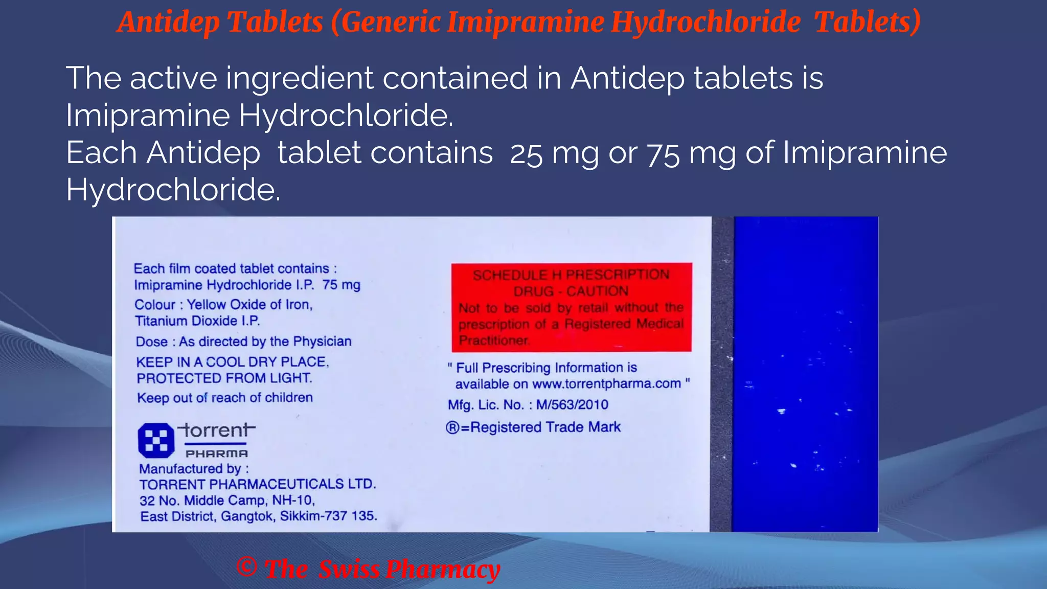 Antidep Tablets (Generic Imipramine Hydrochloride Tablets) | PPT