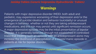 Antidep Tablets (Generic Imipramine Hydrochloride Tablets) | PDF