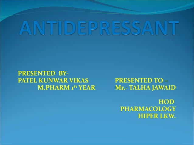 Antidepressant | PPT | Brain and Nervous System Disorders | Diseases and Conditions