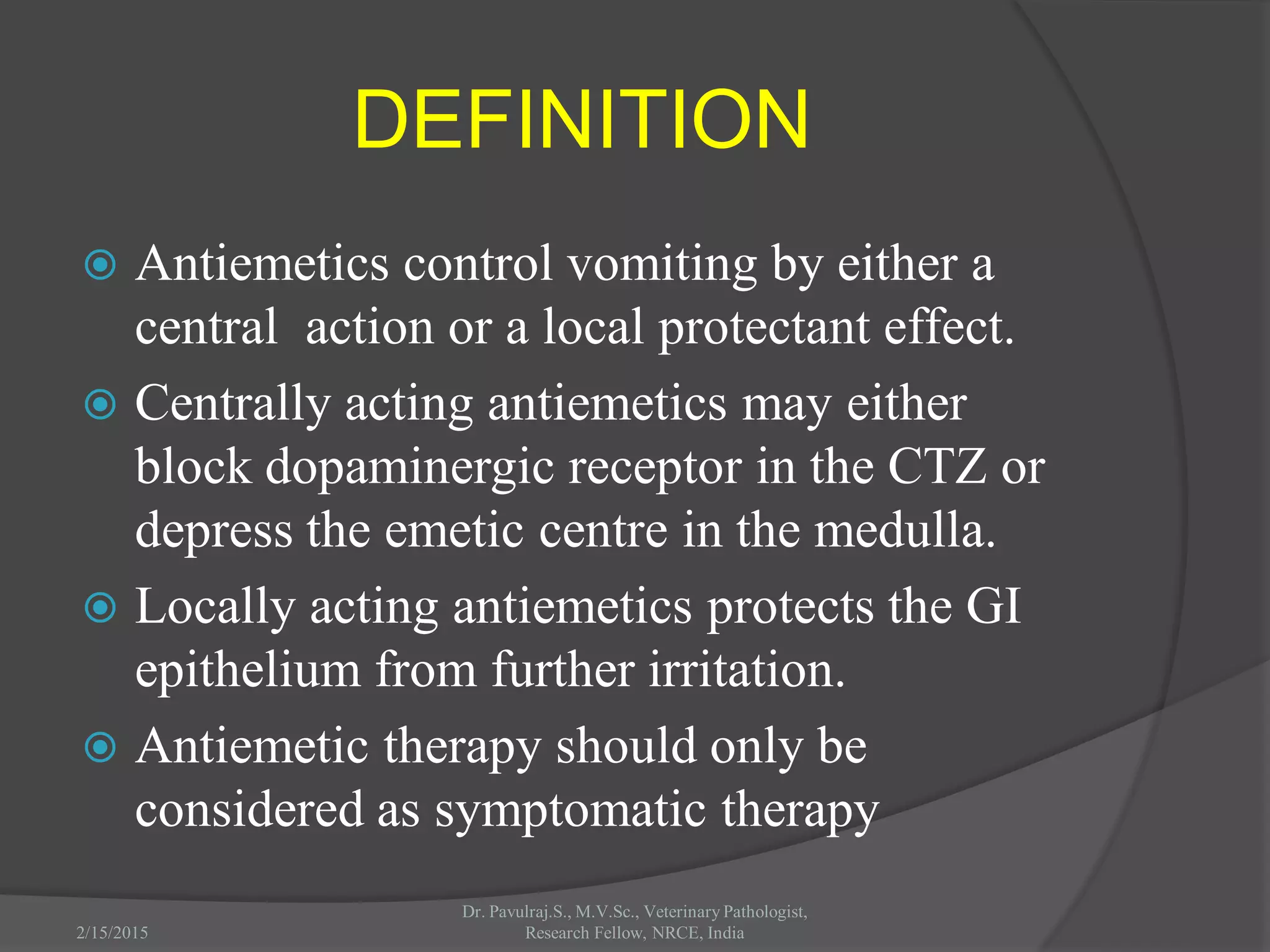Antiemetics by dr. pavulraj.s angels presentation | PDF