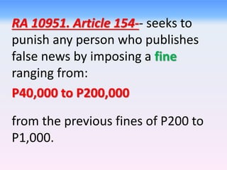 Anti fake news- RA 10951 | PPTX
