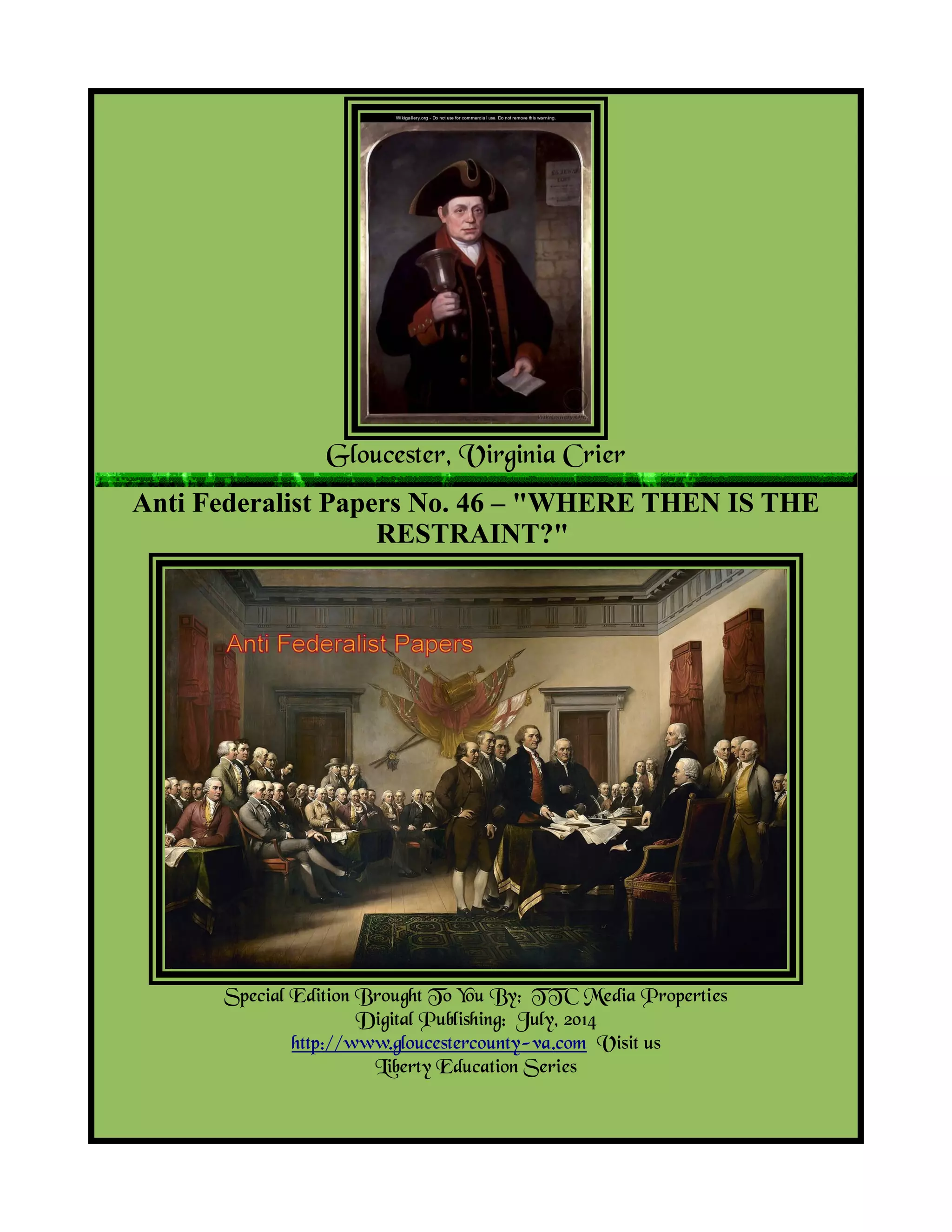 Anti Federalist Papers No 46, Restraint | PDF