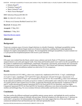Antifungal susceptibility of invasive yeast isolates in italy the ...