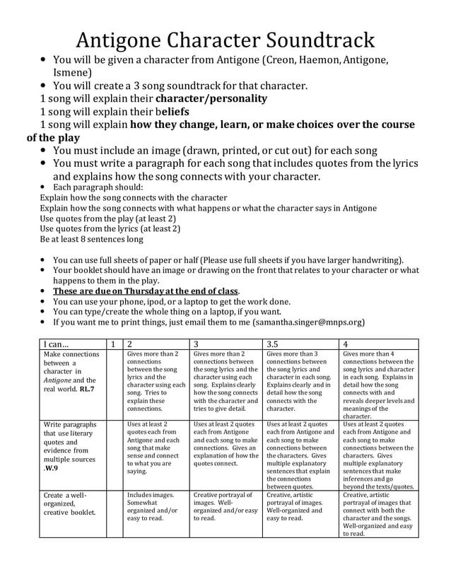 Antig. Character Soundtrack Project | PDF