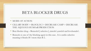 Anti glaucomic drugs for bachelor of optometry student | PPTX