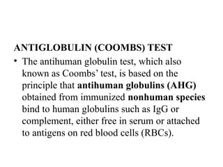 Antiglobulin test or Coomb's test (Direct antiglobulin test and ...