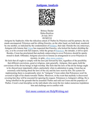 Antigone Analysis Essay | PDF