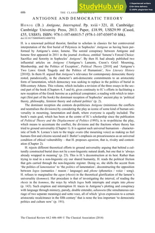 Antigone And Democratic Theory | PDF