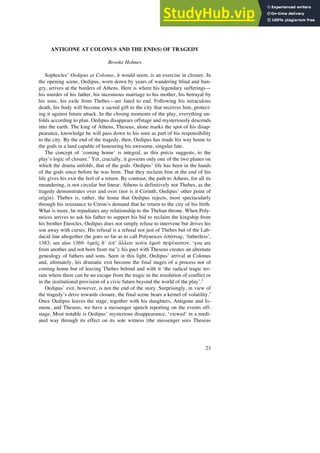 ANTIGONE AT COLONUS AND THE END(S) OF TRAGEDY | PDF
