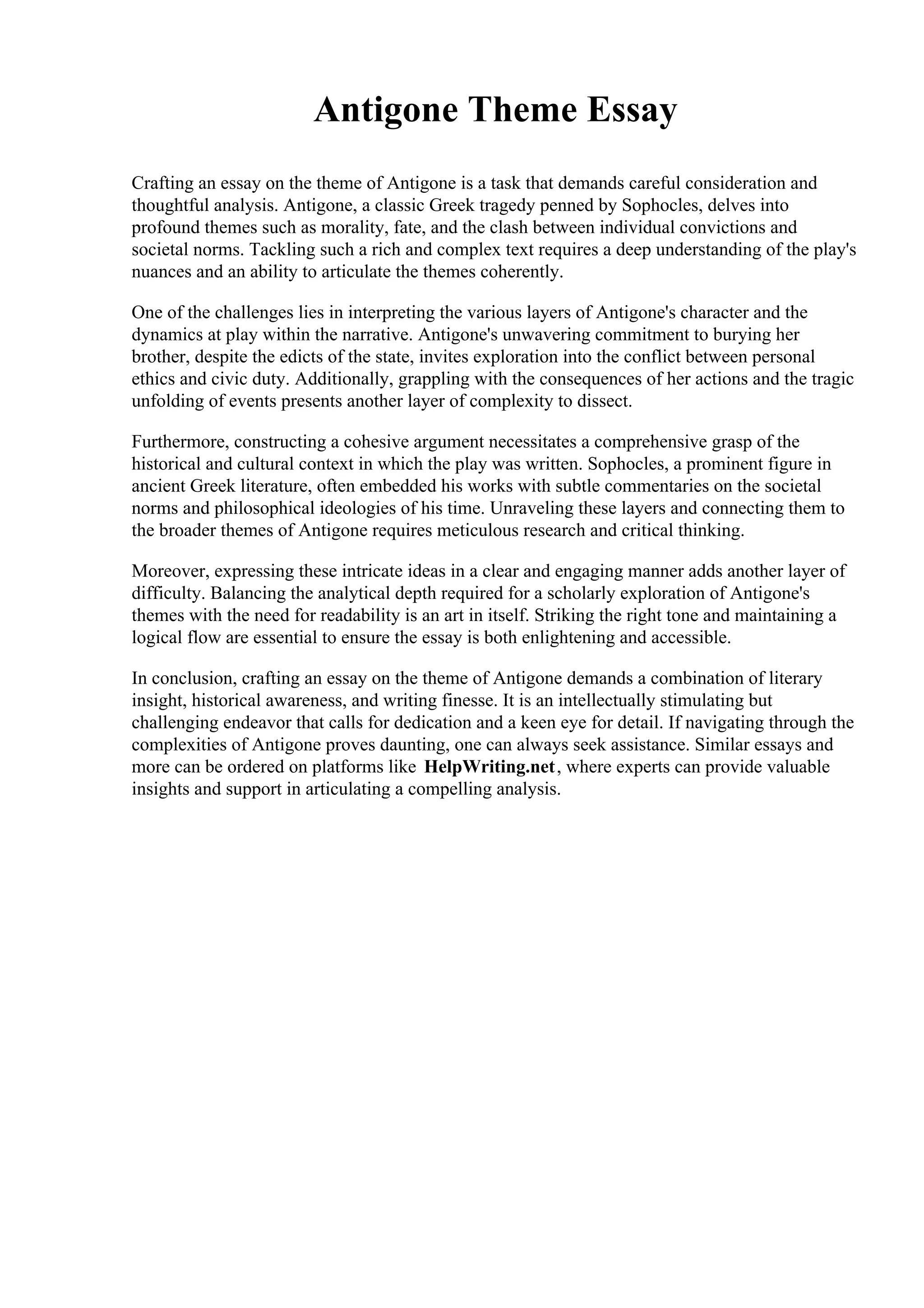 Antigone Theme Essay. Florida Polytechnic University | PDF